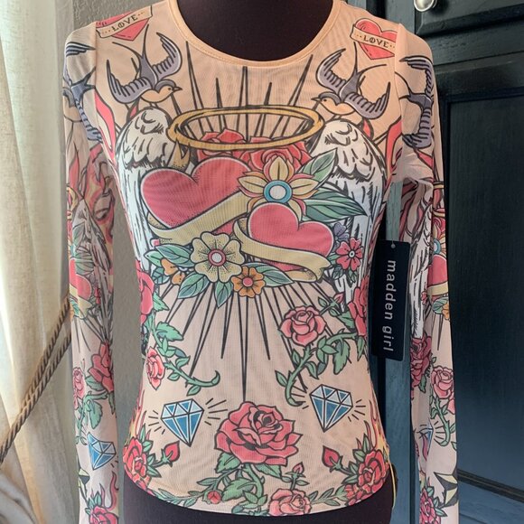 Madden Girl | Tops | Madden Girl Tattoo Sheer Shirt Nwt Small | Poshmark